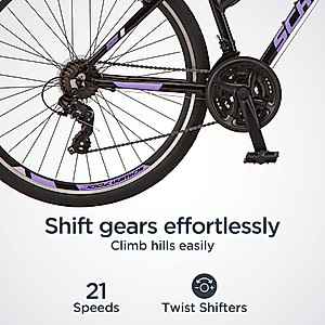 Schwinn GTX 1.0 Comfort Adult Hybrid Bike for Men and Women, Dual Sport Bicycle, 700c Wheels, 17.5-Inch Step-Through Aluminum Frame, 21-Speed Twist Shifters, Alloy Linear Pull Brake, Black