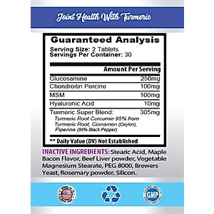 Dog Joint Care Supplement - Joint Health with Turmeric - MSM - GLUCOSAMINE - Hip Support - Joint Supplements for Dogs with Turmeric - 60 Tablets (1 Bottle)