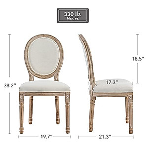VONLUCE Vintage French Accent Chairs Set of 2, Upholstered Fabric Farmhouse Dining Chairs for Living Room Bedroom Kitchen, 2pc Vanity Chairs with Round Backs and Rubberwood Legs