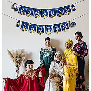 PTFNY Ramadan Kareem Banner Muslim Ramadan Mubarak Bunting Banner Garland Ramadan Kareem Decorations for Islamic Ramadan Eid Festival Celebration Mantle Fireplace Wall Party Decorations