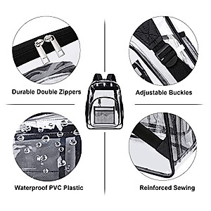 Clear Backpack Men Women Heavy Duty PVC Plastic Transparent School Backpack See Through Bookbags for Teen Girls Boys (Black)