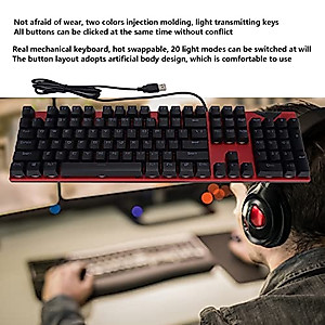 Kafuty-1 USB Mechanical Keyboard, 104 Keys Ergonomic PC Gaming Keyboard with 20 Kinds of Light Modes, Red Switch, for Win XP 7 8 10, for OS X 10.2 and Above(red)