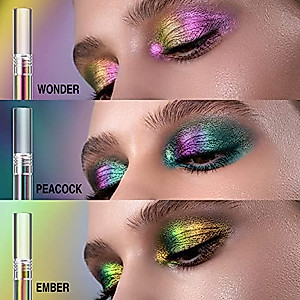 Jolilab Metallic Liquid Chameleon Eyeshadow, Multi-Dimensional Eye Looks, Long-lasting Holographic Glitter Multichrome Eyeshadows Makeup (#Peacock+Wonder+Ember)