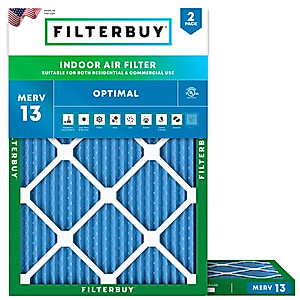 Filterbuy 20x25x1 Air Filter MERV 13 Optimal Defense (2-Pack), Pleated HVAC AC Furnace Air Filters Replacement (Actual Size: 19.50 x 24.50 x 0.75 Inches)
