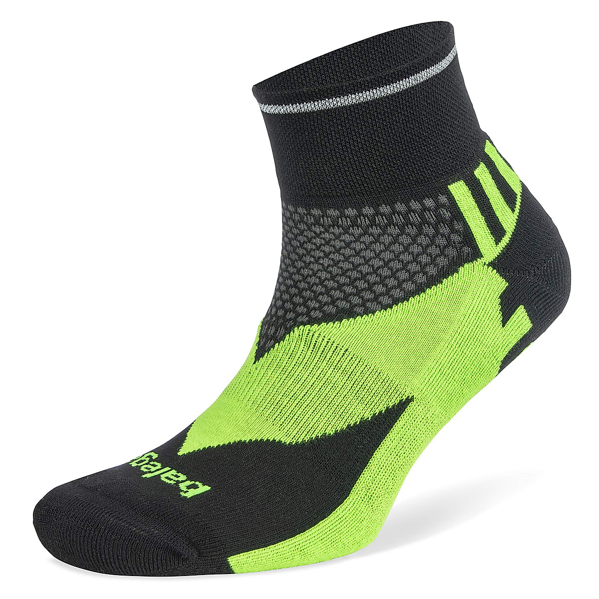 Balega Enduro Reflective Arch Support Performance Quarter Athletic Running Socks for Men and Women (1 Pair), black/neon green, large