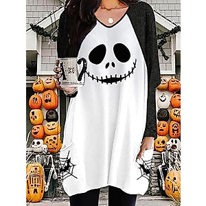 tiqwova Womens Plus Size Halloween Nightmare Before Christmas Sweatshirt, Oversized Shirt Dress for Women (E02-M)