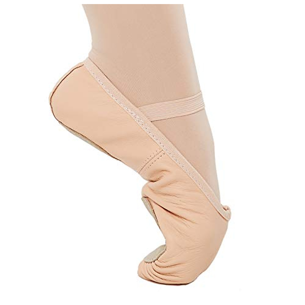 DANCEYOU Premium Authentic Leather Ballet Shoes Split Sole Dance Practice Slippers for Women, 6.5M/240mm