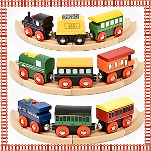 Number 1 in Gadgets Wooden Train Cars - 9 Piece Collection of Magnetic Trains and Wood Engine and Vehicles Compatible with All Major Brands, A Deluxe Railway Set for Toddlers Kids Boys and Girls