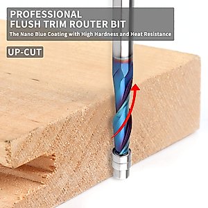 EANOSIC 5PCS Upcut Spiral Flush Trim Router Bit, 1/4 Inch Shank Solid Carbide Flush Trim Router Bits CNC Spiral Bit with Nano Blue Coating(1/4" Shank Up-Cut)
