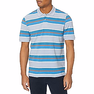 Amazon Essentials Men's Regular-Fit Cotton Pique Polo Shirt, Blue White Stripe, X-Small