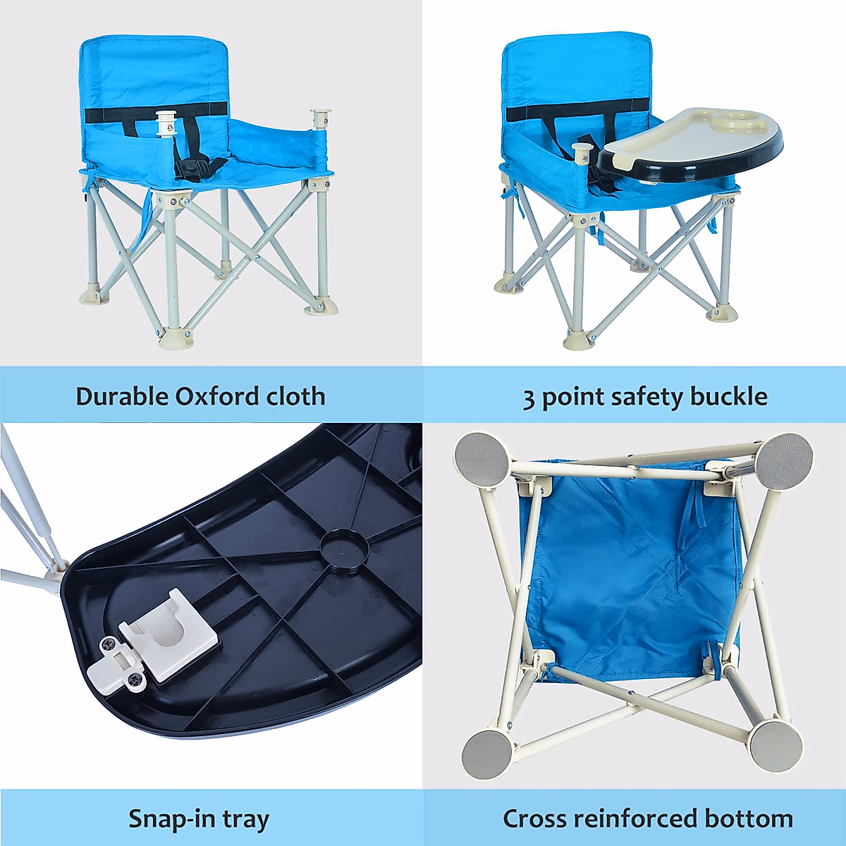 Travel Booster Seat & Activity Chair Folding Portable High Chair for Eating Dining, Camping, Park, Beach or Grandma Use, 2 Oversized Removable Tray with Cup Holder for 6-36 Months Baby(Lvory