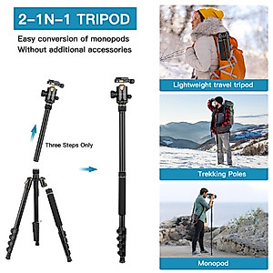 Tripod for Camera, Professional DSLR Tripod for Photography, Tall Camera Tripod Stand, Lightweight Heavy Duty Tripod for Spotting Scopes, Telescope and Binoculars, Compact Complete Tripod Units
