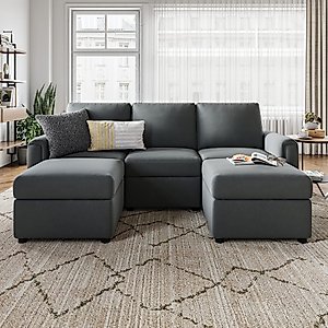LINSY HOME Modular Sectional Sofa, Convertible L Shaped Sofa Couch with Storage, Modular Sectionals with Ottomans, Small Sofa Couch with Chaise for Small Space, Living Room, Dark Gray