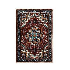 YoKii Persian Oriental Throw Rugs Traditional Medallion Floral Boho 2x3 Small Area Rug Non-Slip Faux Wool Soft Shag Tribal Rug for Kitchen Bedroom Bathroom Entryway Floor Mat Washable (2x3, Red)