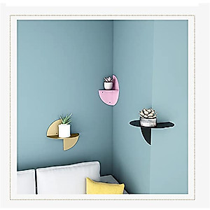 QUYONG Craft Floating Corner Shelf, European Background Metal Wall Solid Iron Decoration ​Wall Hanging Storage Rack for Home Office Restaurant,Gray,B