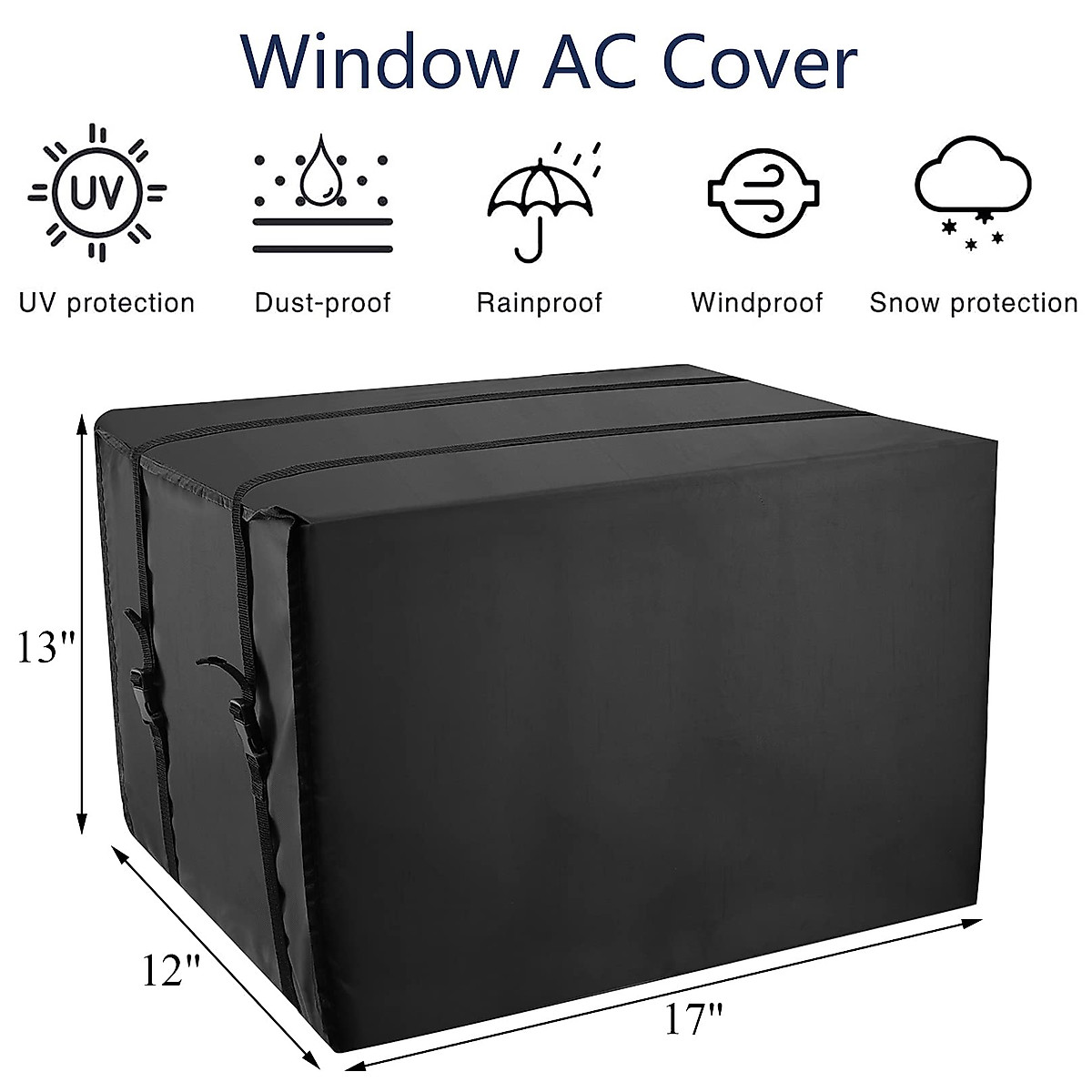 Yesland Window Air Conditioner Cover Outdoor - Outside Window AC Unit Cover with 2 Adjustable Straps - Black Large Window A/C Cover Bottom Covered AC Covers for Winter (17''W x 12''D x 13''H)