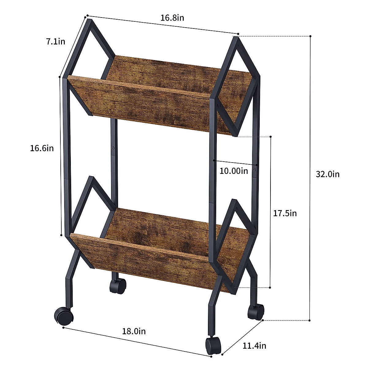 Giikin 2-Tier Vinyl Record Storage Holder, Holds up to 160-200 LPs, Mobile Metal and Wooden Vinyl Record Organizer Stand with Casters, Storage, Protects Vinyl - Organize Albums - Book, Magazine, Files