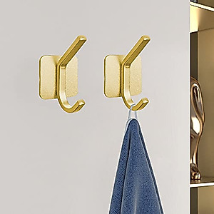 VAEHOLD Adhesive Hooks, Heavy Duty Wall Hooks Waterproof Aluminum Hooks for Hanging Coat, Hat, Towel, Robe, Key, Clothes, Closet Hook Wall Mount for Home, Kitchen, Bathroom，Office (6, Gold)