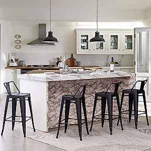 Andeworld Metal Bar Stools Counter Height Stool Industrial Kitchen Barstools Set of 4 (26 Inch, Black)