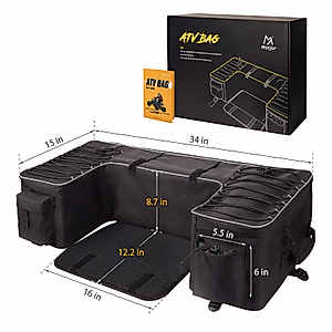 Morjor ATV Storage Bags with Extra Waterproof Cover & Upgraded Zippers, ATV Bag with Back Seat for Passenger