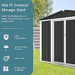 Crownland 4' x 6' Outdoor Garden Storage Shed, Sliding Door Outdoor Lawn Steel Roof Style Sheds with Air Vent for Garden, Lawn, Backyard (Gray)