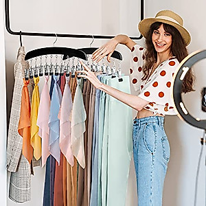 Leggings Hanger Organizer, MEILIDY 2 Packs Closet Wooden Leggings Hangers with 24 Clips Space Saving Pants Clip Hangers with 360° Swivel Hook for Shorts Skirts Scarves Hats Tanks - Black