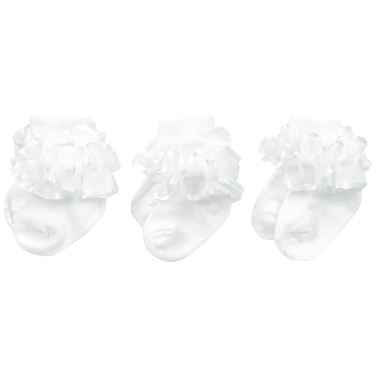 Jefferies Socks baby girls Frilly Lace 3 Pair Pack infant and toddler socks, White, 3-12 Months US