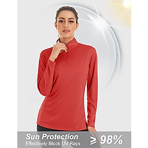MAGCOMSEN Sun Shirt Running Shirts for Women Long Sleeve Shirts Athletic Shirts T Shirts Summer Tops for Women Rash Guard Shirts Tomato Red