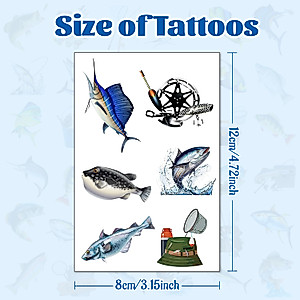 20 Sheets(120PCS) Gone Fishing Fish Temporary Tattoos Gone Fishing Party Favor for Birthday Party Supplies Fishing Party Decorations, Fathers Day, Retirement, Baby Shower for Kids Boys Adults