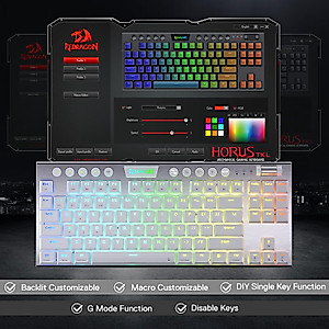 Redragon K621 Horus TKL Wireless RGB Mechanical Keyboard, 5.0 BT/2.4 Ghz/Wired Three Modes 80% Ultra-Thin Low Profile BT Keyboard w/Dedicated Media Control & Tactile Brown Switches, White
