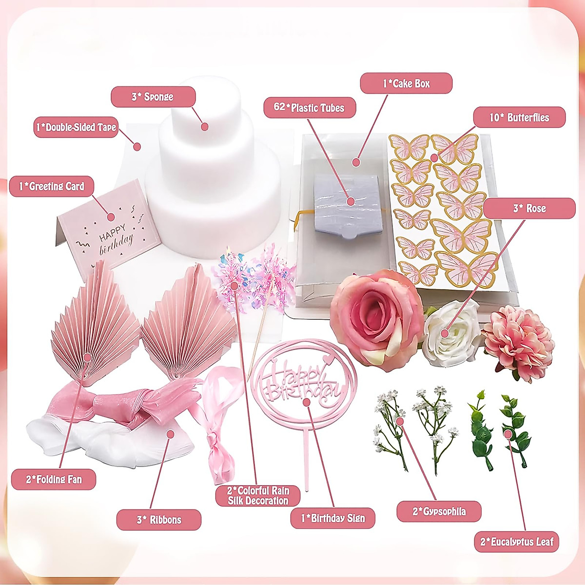 Gifting Cash Gift Boxes,Happy Birthday Day Money Gift Box,Money Flower Cake Fake Cake Gift Box，DIY Surprise Birthday Gift Box，for Birthday/Valentine's Day Unique Surprise Gift(Pink-three tier)