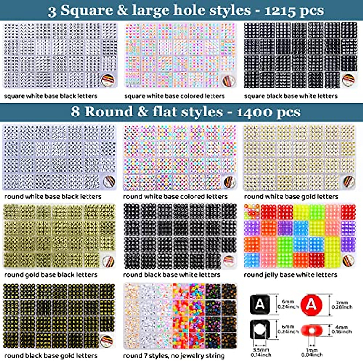 Eppingwin 1400 pcs Letter Beads, 4x7 mm Acrylic Beads, Beads for Jewelry Making, Beads for Bracelet Making, Alphabet Beads, in 28 Grid Box (White and Black)