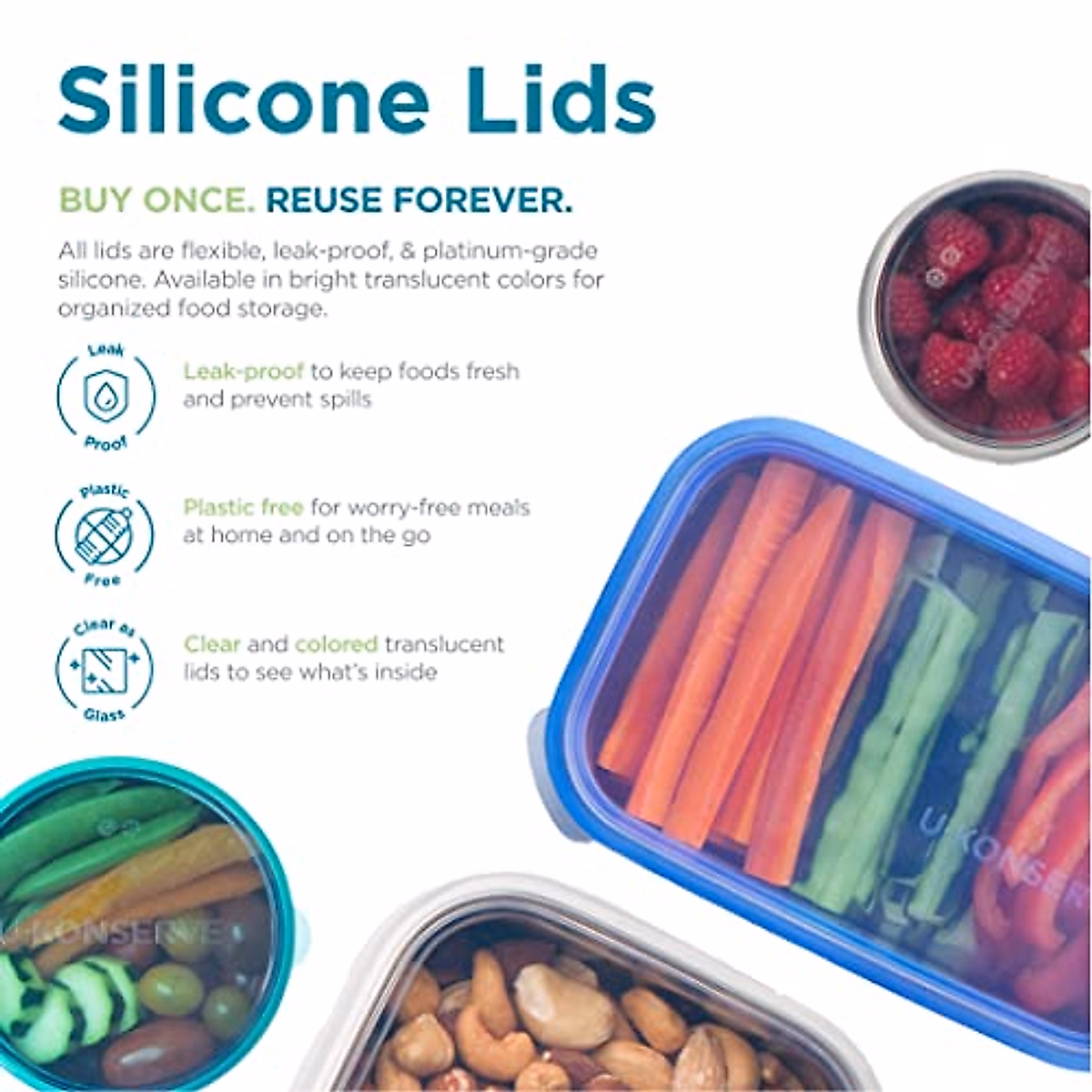 U-Konserve Stainless Steel Round Food-Storage Lunch Container 9oz - Clear Silicone Lid - Leak Proof and Airtight - Dishwasher Safe - Plastic Free