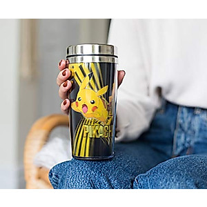 Pokemon Lenticular Pikachu 16oz Insulated Travel Coffee Tumbler Mug With Non-Spill & Leak Proof Metal Lid for Ice Drinks & Hot Beverages - Best for Indoor Home & Office Use or Outdoor Hiking & Camping