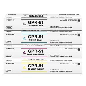 GPR-51 Toner Cartridges Set Black Cyan Magenta Yellow Compatible for Canon GPR51 8516B003AA 8517B003AA 8518B003AA 8519B003AA for ImageRUNNER Advance C250iF C255iF C350iF C350P C355iF Printer