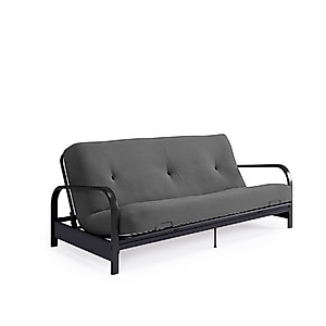 ASQUAN Black Metal Arm Full Size Futon Frame with 6” Gray Mattress