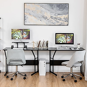 Tangkula L-Shaped Reversible Computer Desk, 2 Person Long Computer Workstation w/Movable Monitor Stand, Large Home Office Corner Desk for Working Writing Gaming (Natural)