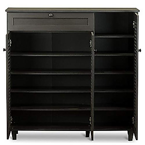 BOWERY HILL Contemporary 3 Door Shoe Cabinet in Dark Brown