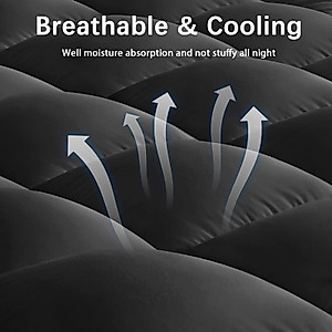 CYMULA Mattress Topper Full, Black Cooling Mattress Pad Cover, Pillow Top Mattress Topper with Elasticated Deep Pockets, Plush Down Alternative Fill Mattress Protector