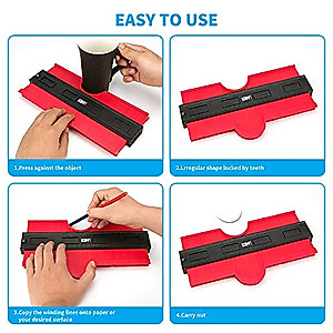 Contour Gauge 10 Inch, Widen Plastic Profile Gauge Duplicator, Precisely Copy Irregular Shapes Wood Template Measuring Tool for Perfect Fit and Easy Cutting (10 Inch Widen-Red)