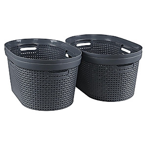 Sandmovie 4 Packs Plastic Laundry Baskets, Large Dirty Clothes Hampers with Cutout Handles, Grey, 42 L