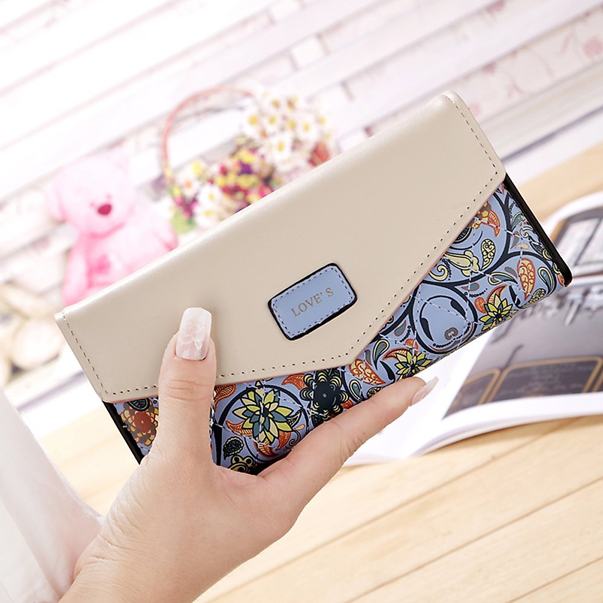 Womens Leather Wallet Purse Handbag Floral Money Clips Credit Card Case Holder