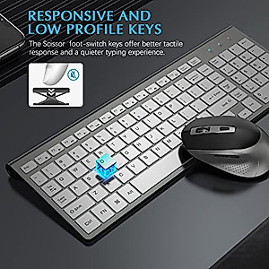 Wireless Keyboard and Mouse, J JOYACCESS Slim and Ergonomic Wireless Keyboard and Mouse Combo,Portable and Comfortable Typing for Laptop/Computer/Desktop/PC-Grey/Silver