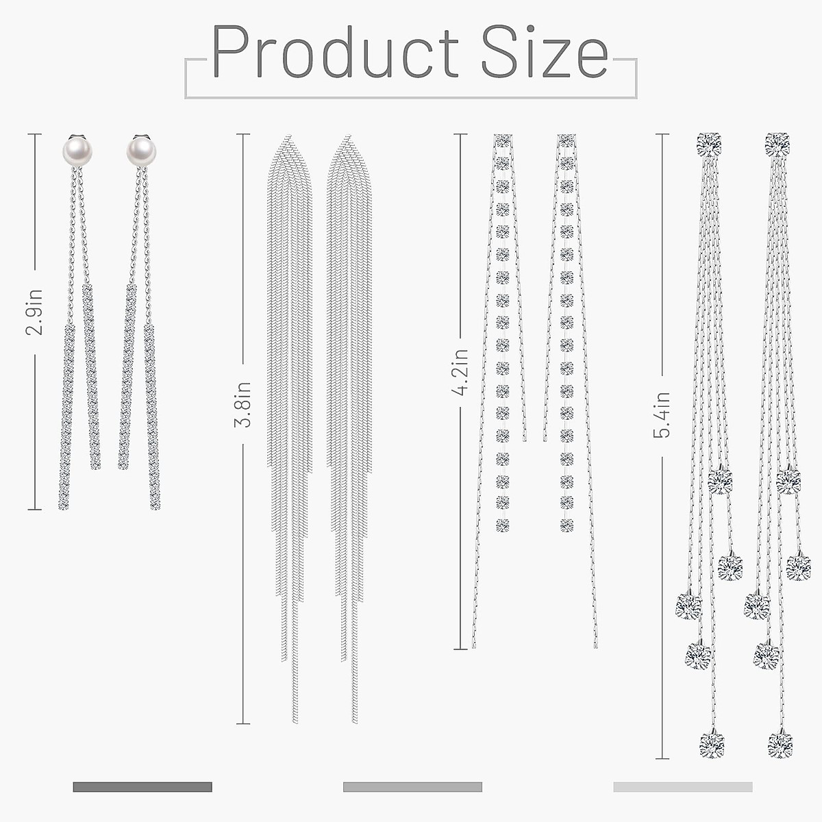 4 Pairs Long Tassel Dangle Drop Earrings Metal Chain Earrings Fake Crystal Pearl Rhinestone Earrings Wedding Formal Jewelry (Elegant Style)