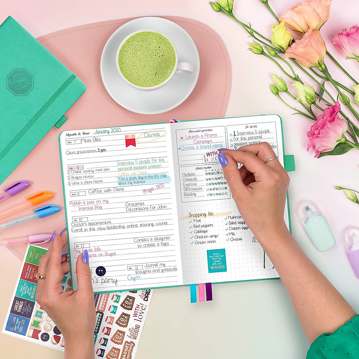 GoGirl Planner and Organizer for Women – Compact Size Weekly Planner, Goals Journal & Agenda to Improve Time Management, Productivity & Live Happier. Undated – Start Anytime, Lasts 1 Year – Mint Green