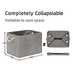 WLFRHD Storage Baskets Fabric Storage Bins 16x12x12 inches Large Collapsible Canvas Shelf Closet Baskets for Shelves Nursery Home Decorative Storage Bins for Baby Toys (Grey, 2-Pack)