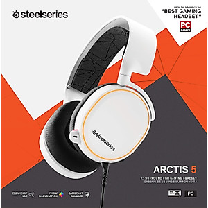 SteelSeries Arctis 5 (2019 Edition) RGB Illuminated Gaming Headset with DTS Headphone:X v2.0 Surround for PC and PlayStation 4 - White (Renewed)