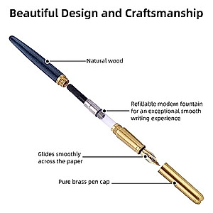 Cobee® Wooden Fountain Pens, Handcrafted Wood Fountain Pen Vintage Luxury Pen 0.5mm Fine Point Pen Business Pen Smooth Writing for Journaling Calligraphy Gift Supplies(Blue)