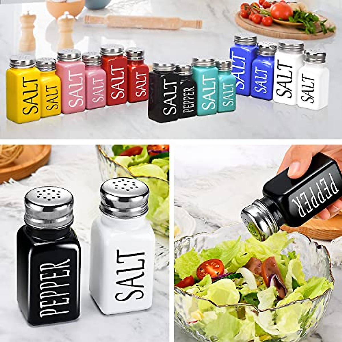 Salt and Pepper Shakers Set -DWTS DANWEITESI Cute Salt Shakers - Vintage Glass Black and White Shaker Set with Stainless Steel Lid - For Black and White Kitchen