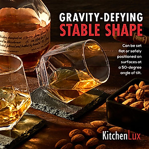 Diamond Whiskey Glasses - Stemless Wine Glass Set of 2- Geometric Tilting Design- Rolling Whiskey Glasses -Stem Less Anti Rocking Cup Diamonds Shaped Tilted Glassware Drinking Tumblers for Wiskey/Wine